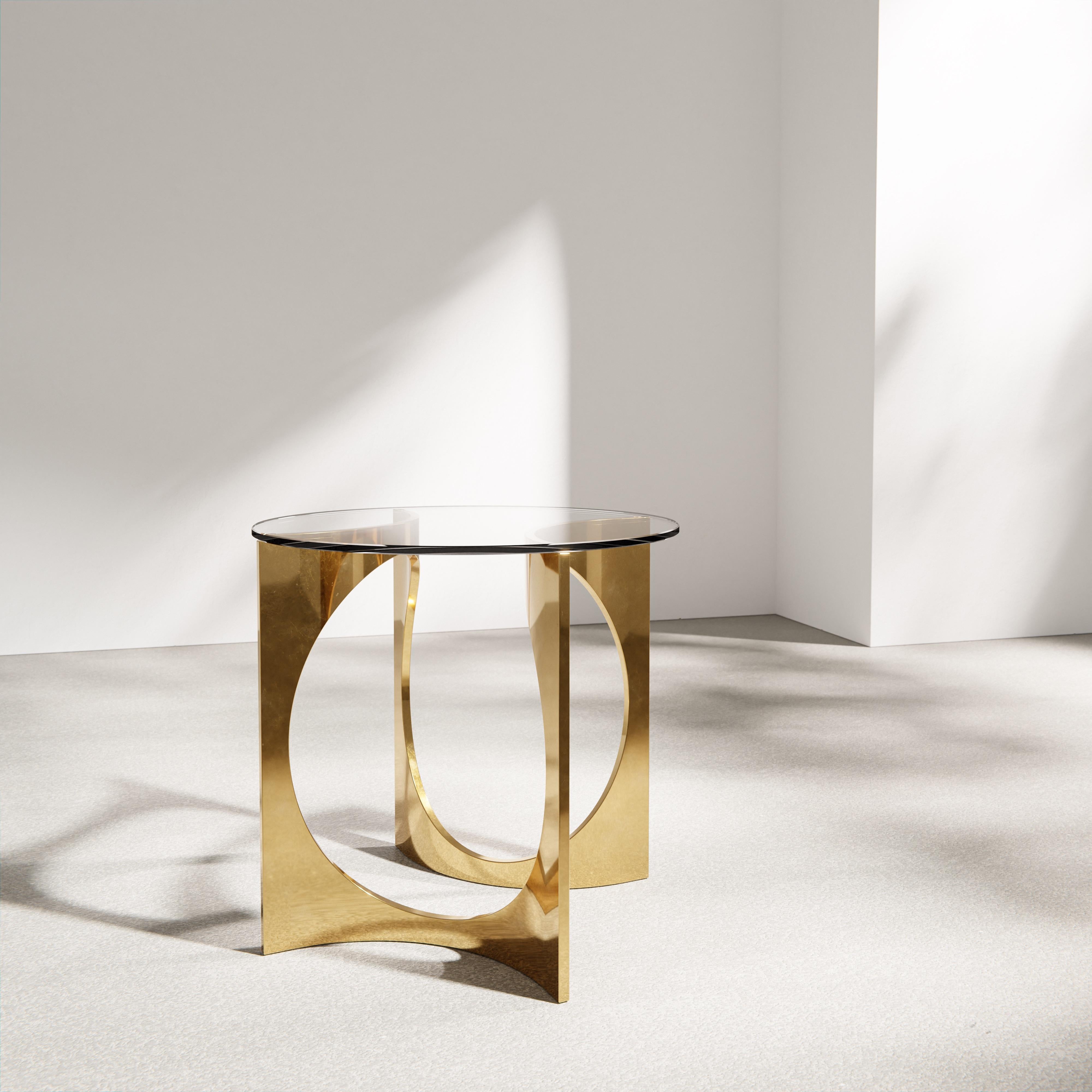 Fuga Cast Bronze Polished 80 cm Round table - Glass top by Metamorphic ...