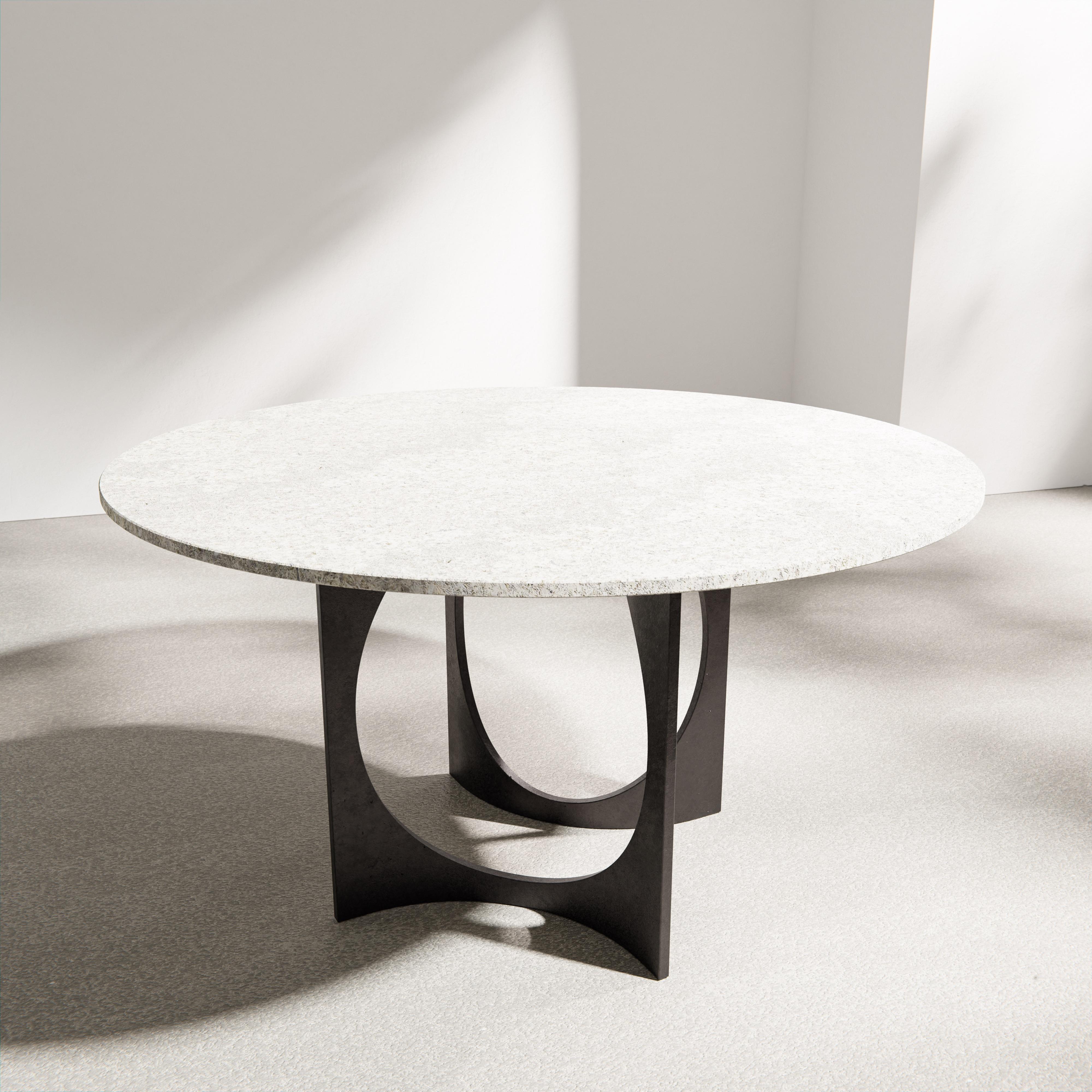 Fuga Cast Iron 140 cm Round Dining table Stone top - Metamorphic Art Studio For Sale at 1stDibs