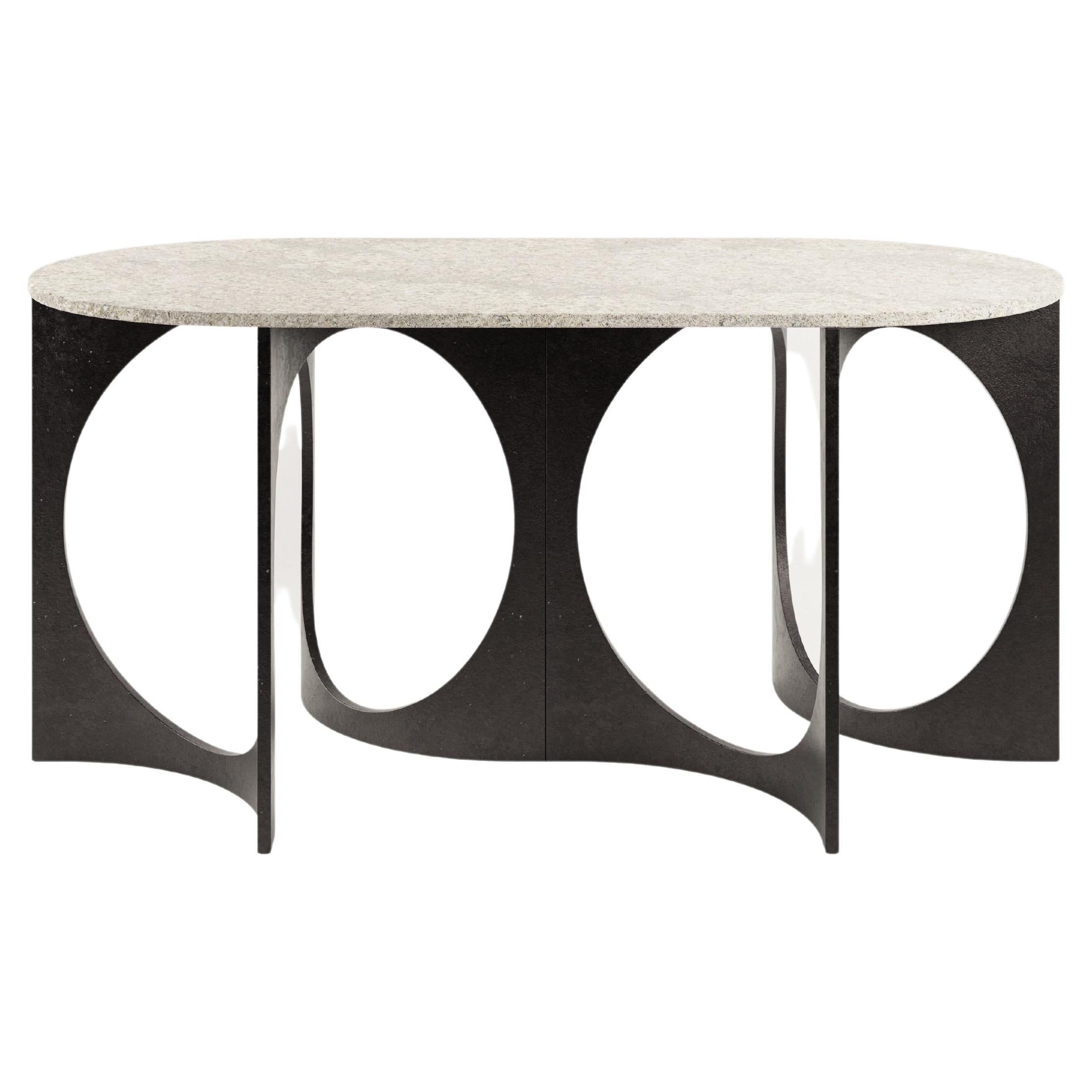 Fuga Cast Iron 160 cm Oblong Dining table with Stone top by Metamorphic ...