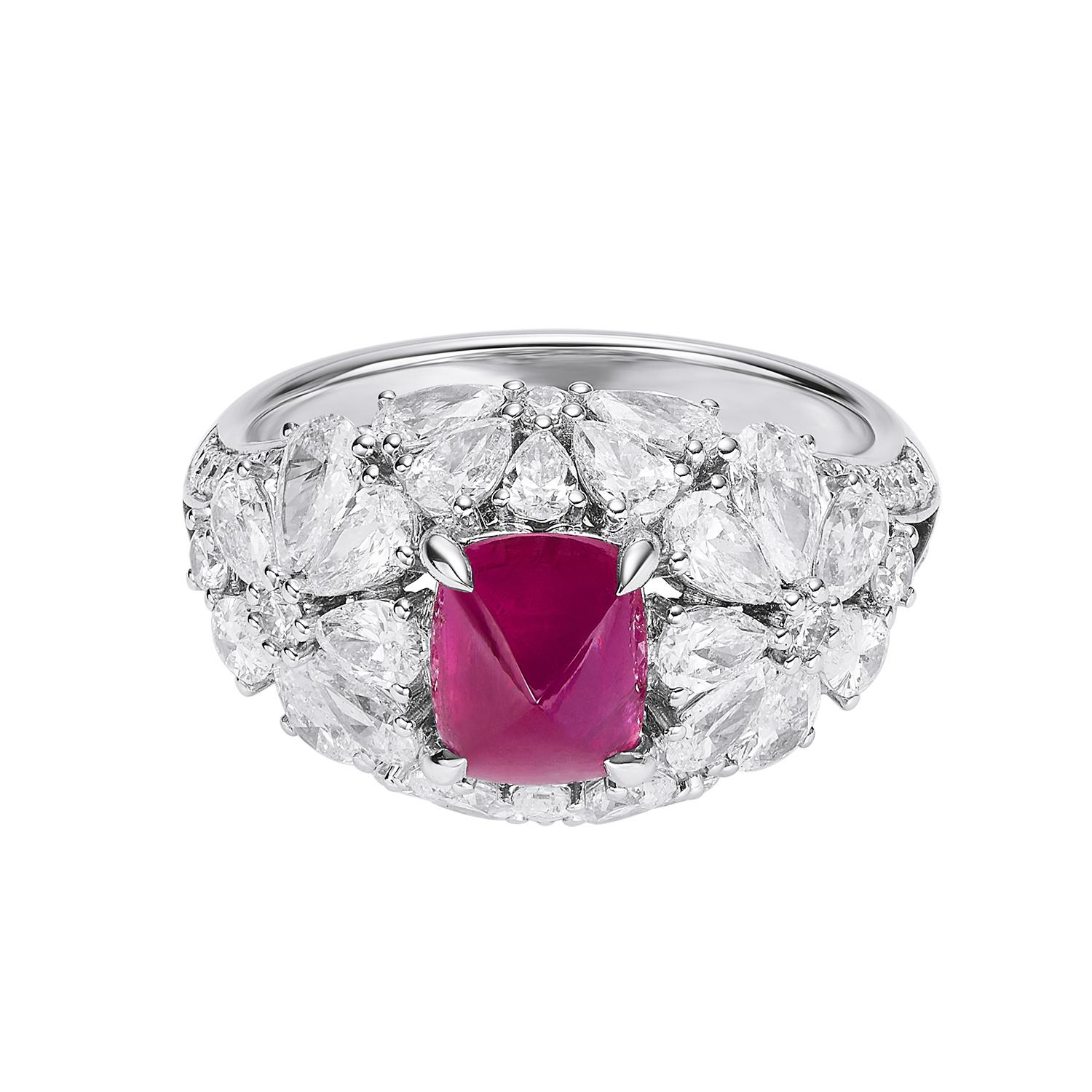 Full and Radiant Group Inlay Sugar Tower Ruby Ring For Sale at 1stDibs