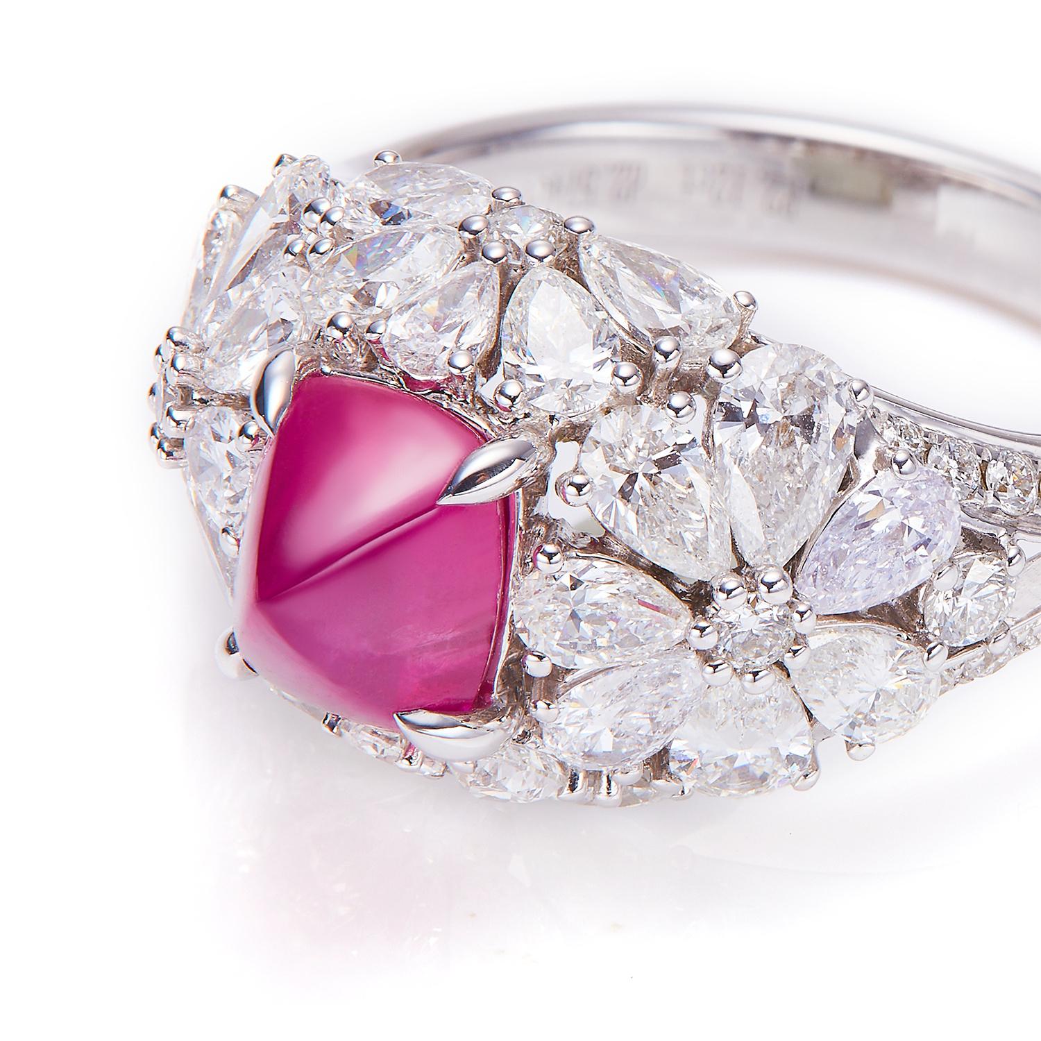 Full and Radiant Group Inlay Sugar Tower Ruby Ring For Sale at 1stDibs