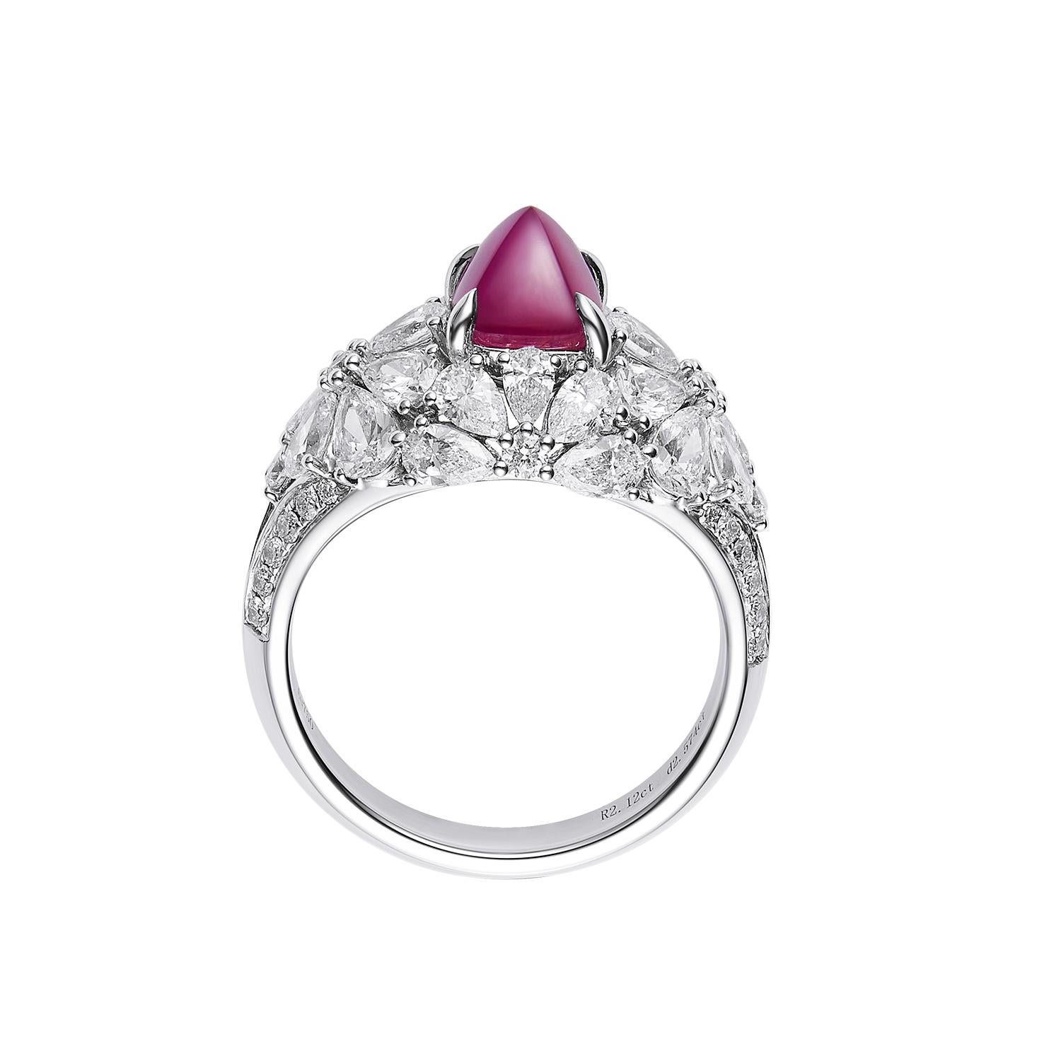 Full and Radiant Group Inlay Sugar Tower Ruby Ring For Sale at 1stDibs