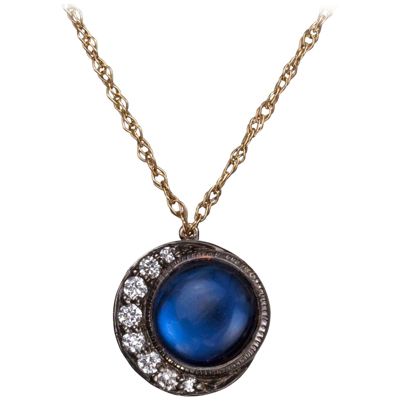 Full Blue Moon Necklace, Gold, Diamonds, Moonstone For Sale at 1stDibs