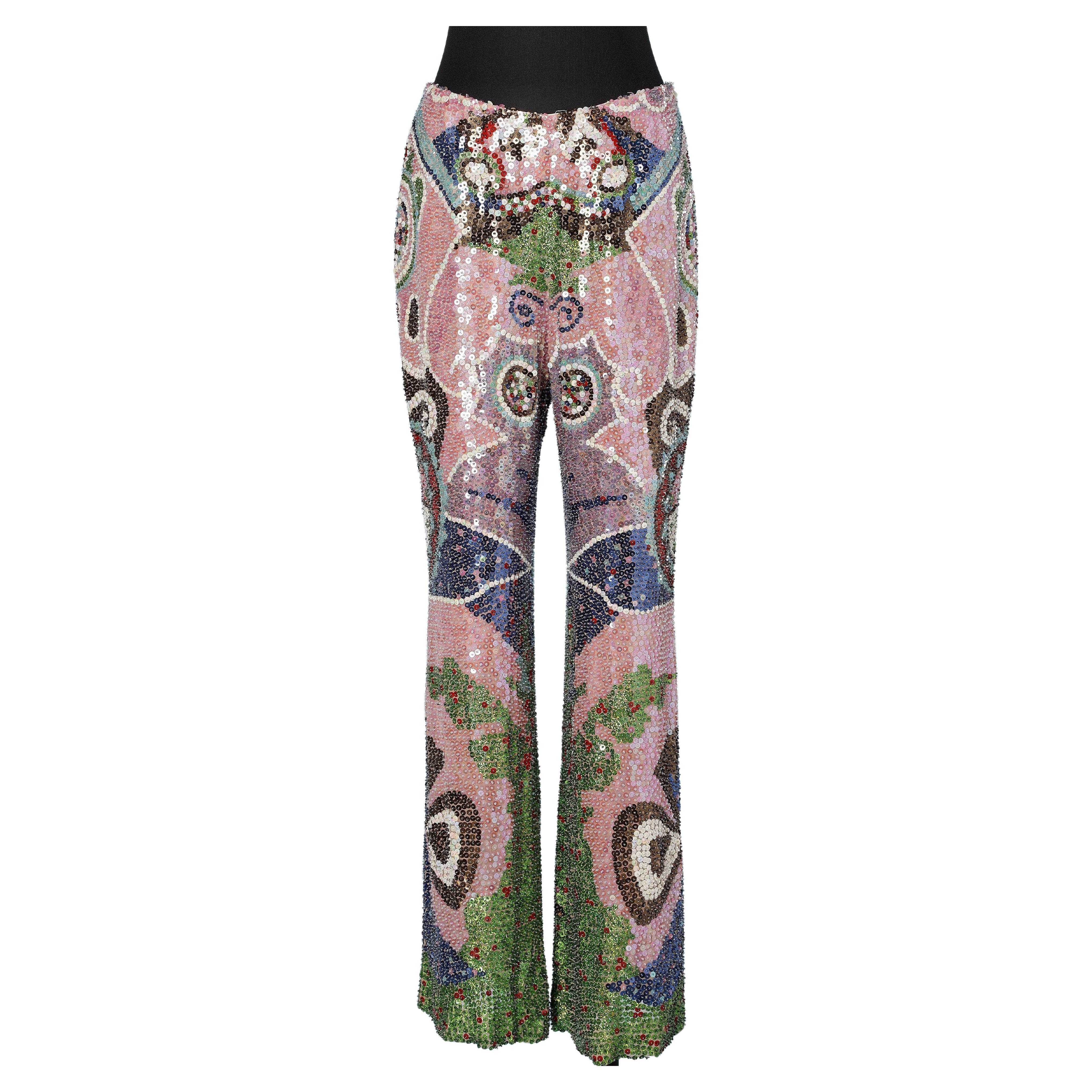 Purple tulle pants entirely beaded and rhinestoned Atelier Versace at ...