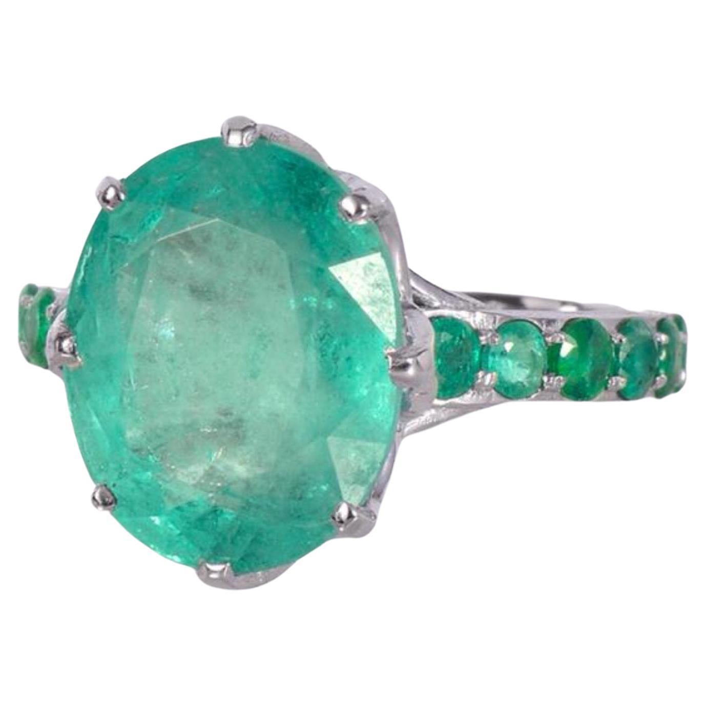 Customizable Oval Emerald Statement Ring, Full Eternity Natural Emerald ...