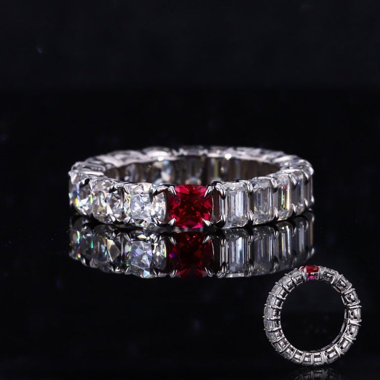 Customizable Full Eternity Ruby Wedding Band Unique Ruby Diamond ...