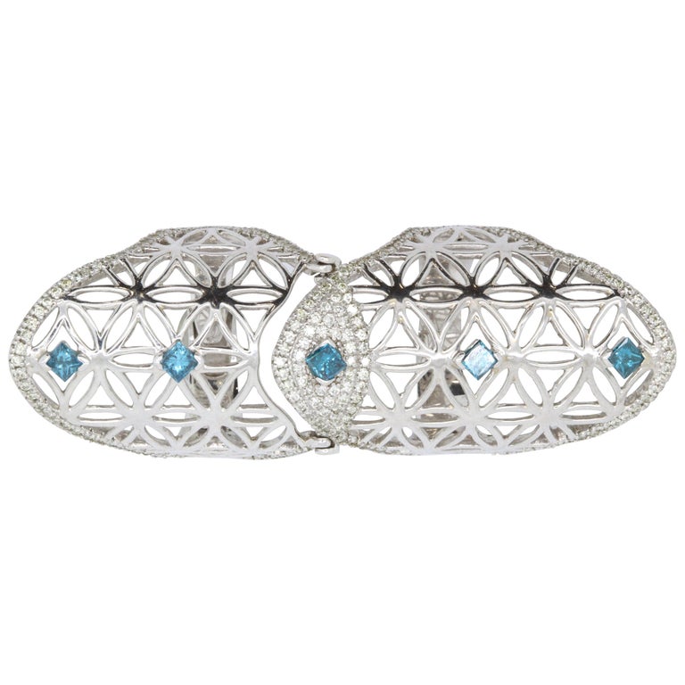 Full Finger Fancy Blue Diamond Claw Ring at 1stDibs | full finger rings ...