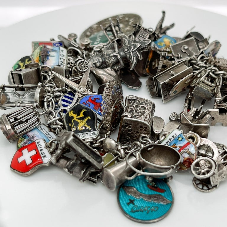 Full Vintage Sterling Silver Estate Charm Bracelet with 70+ Charms at ...