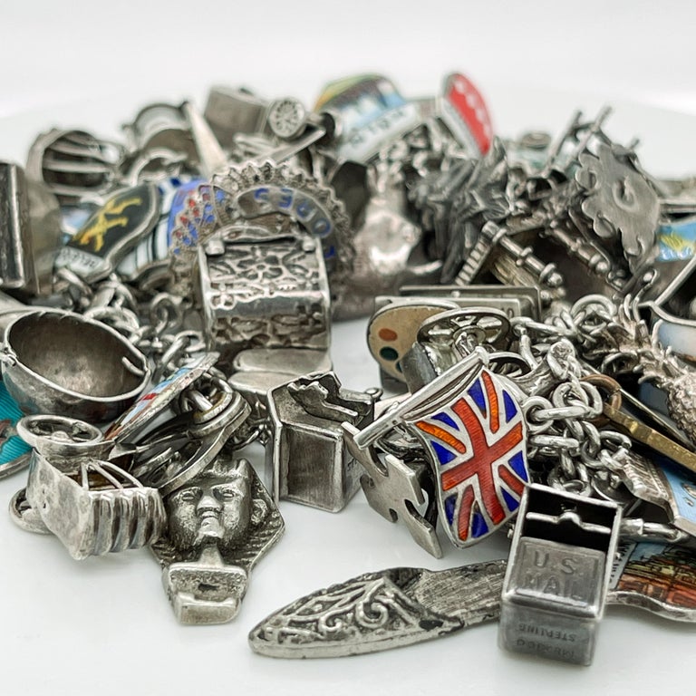 Full Vintage Sterling Silver Estate Charm Bracelet with 70+ Charms at ...