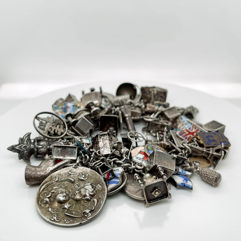 Full Vintage Sterling Silver Estate Charm Bracelet with 70+ Charms at ...