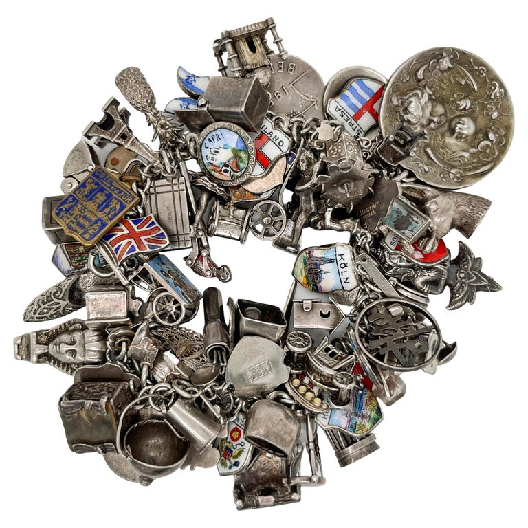 Full Vintage Sterling Silver Estate Charm Bracelet with 70+ Charms at ...