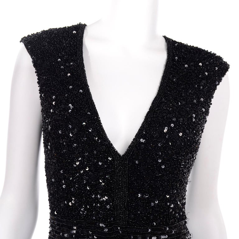 Fully Beaded Vintage Black Evening Dress Alternative Jumpsuit w Beads ...