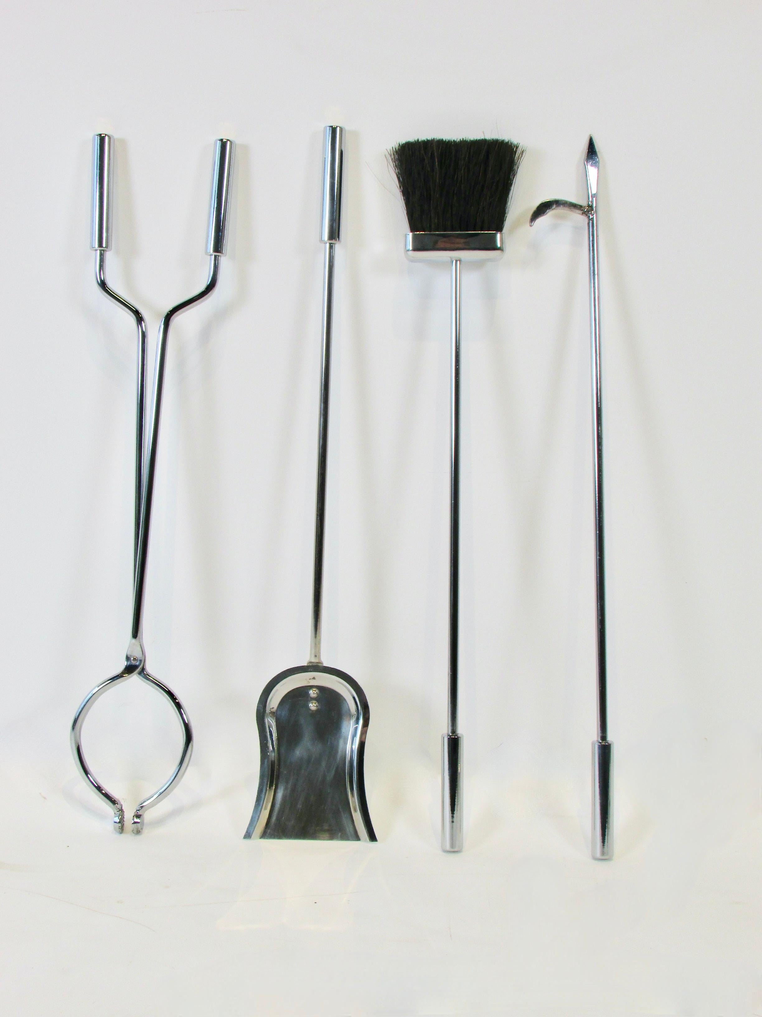 Fully Chromed Five Piece Art Deco Fire Tool Set at 1stDibs