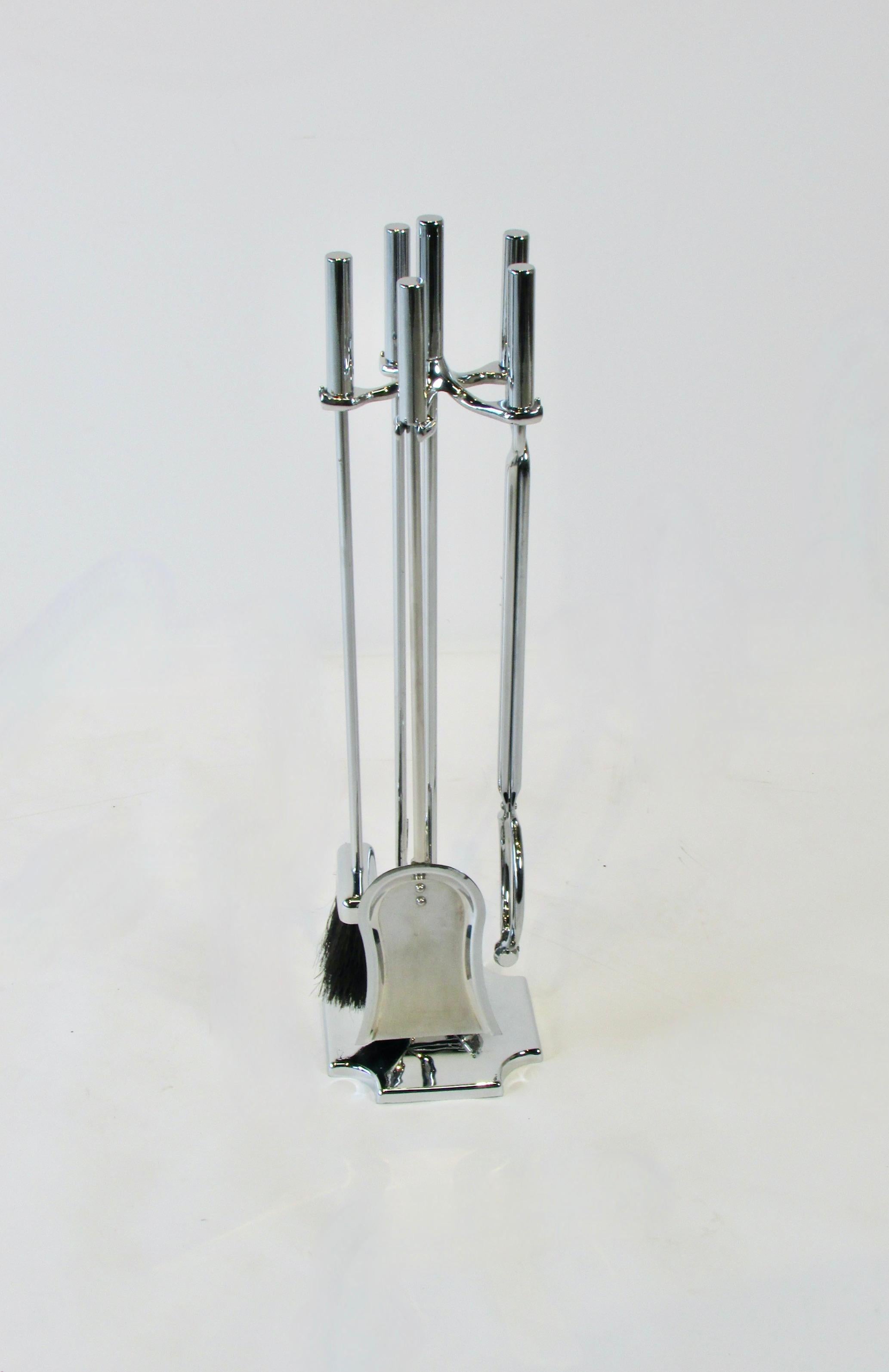 Fully Chromed Five Piece Art Deco Fire Tool Set at 1stDibs