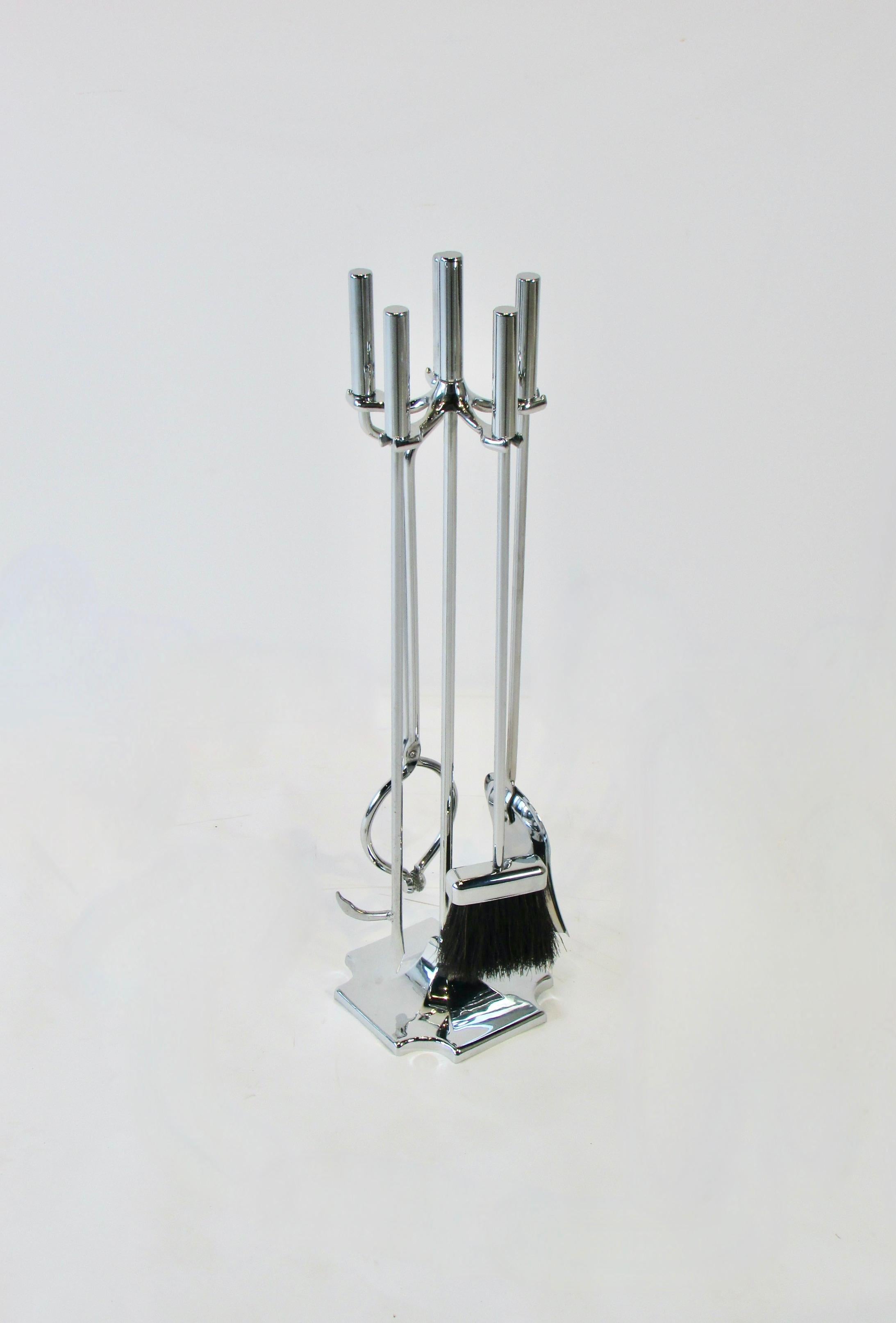 Fully Chromed Five Piece Art Deco Fire Tool Set at 1stDibs
