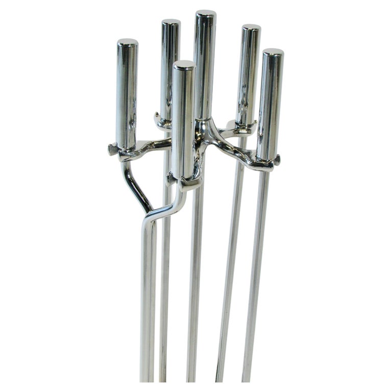 Fully Chromed Five Piece Art Deco Fire Tool Set For Sale at 1stDibs