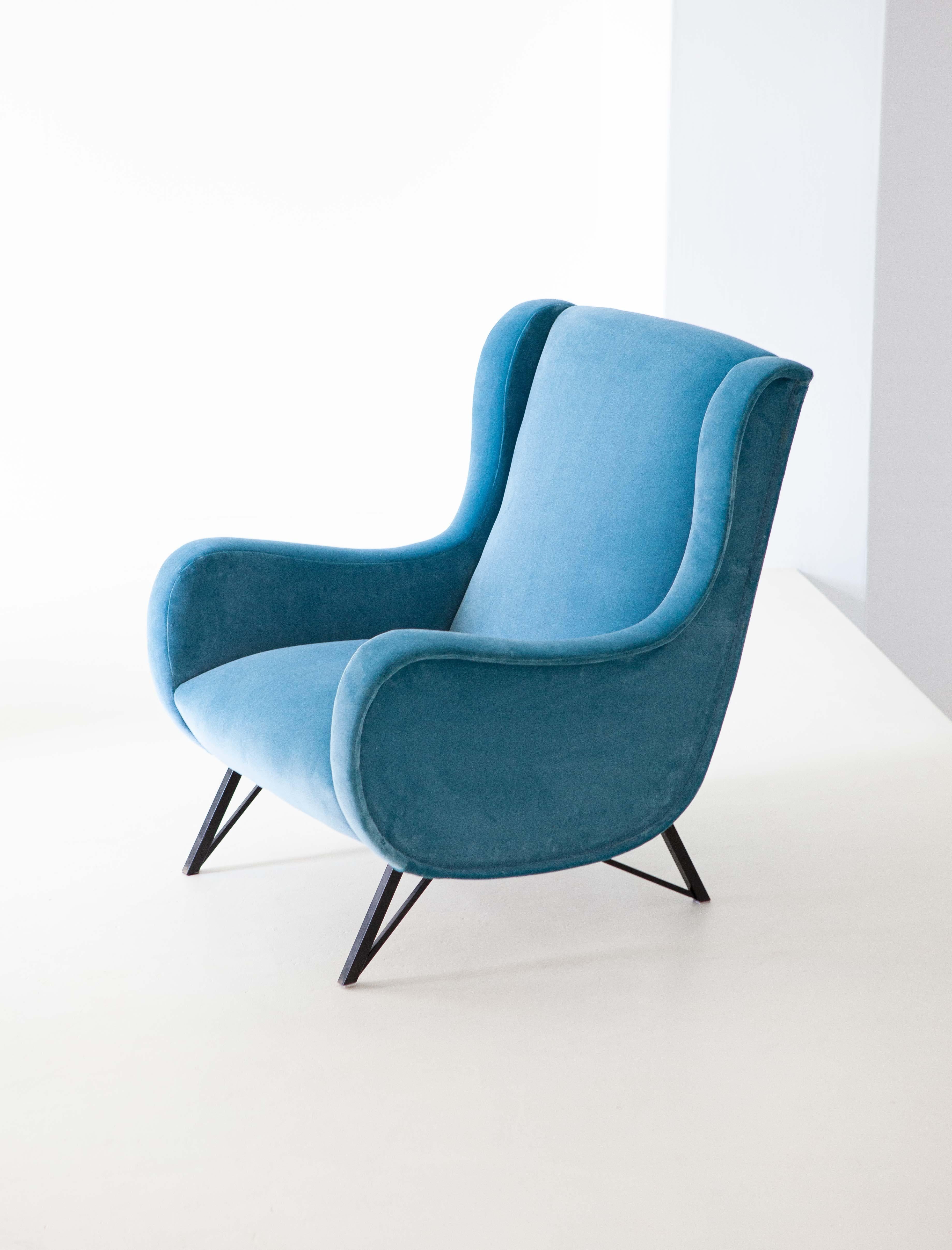 Fully Restored Pair of Rare Italian Light Blue Velvet Lounge Chairs at ...