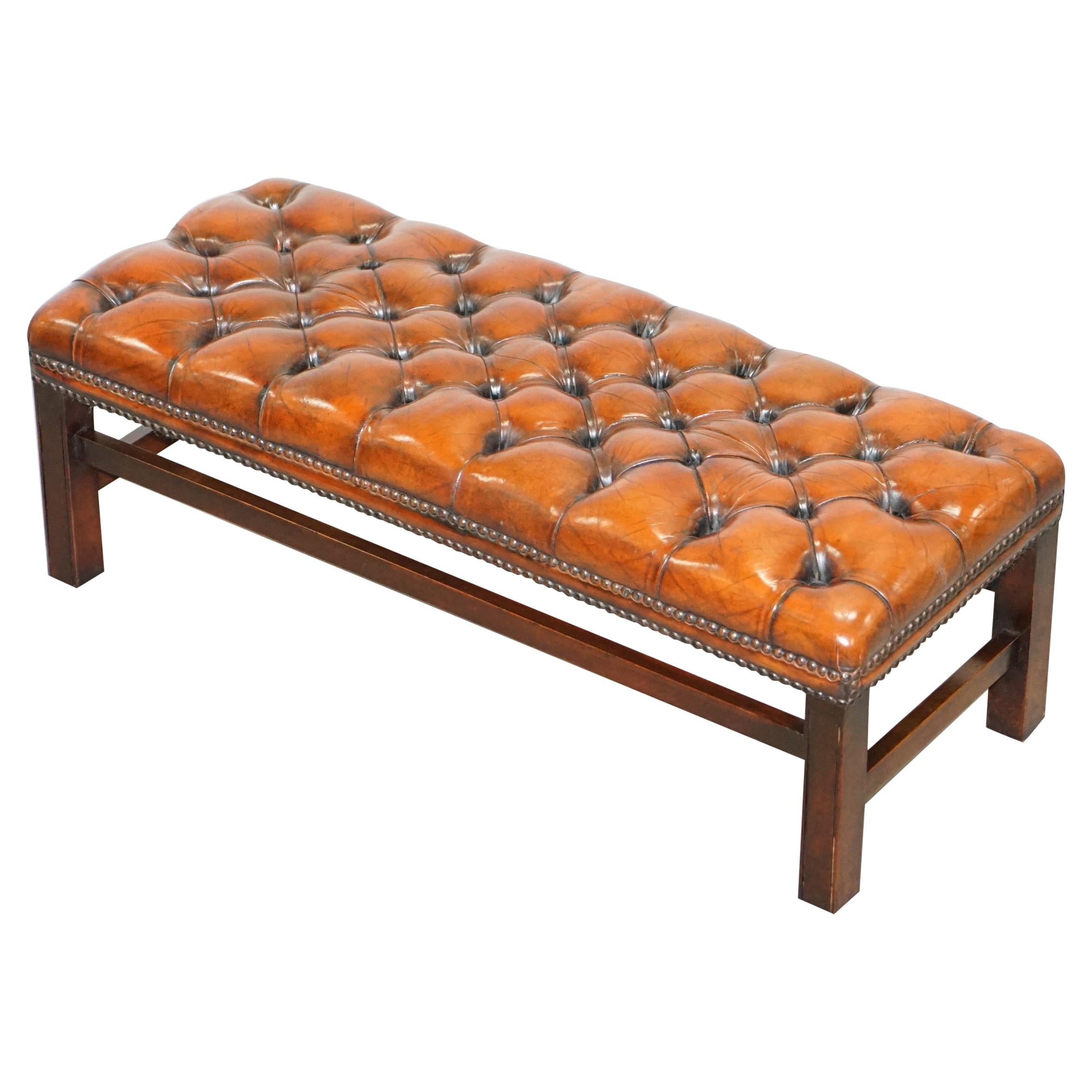 Fully Restored Vintage Chesterfield Brown Leather Hand Dyed Footstool ...