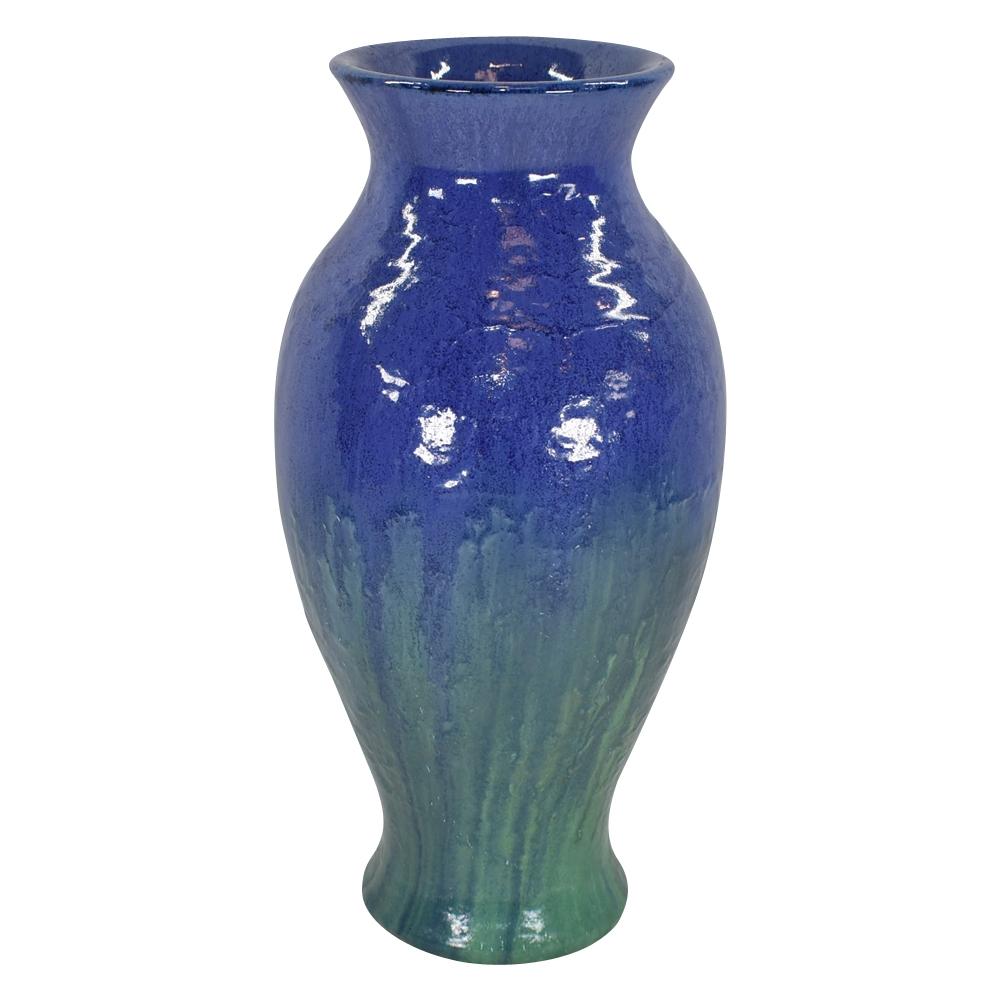 Fulper 1917-1927 Arts and Crafts Pottery Blue Green Flowing Flambe Tall Vase 536 For Sale at 1stDibs