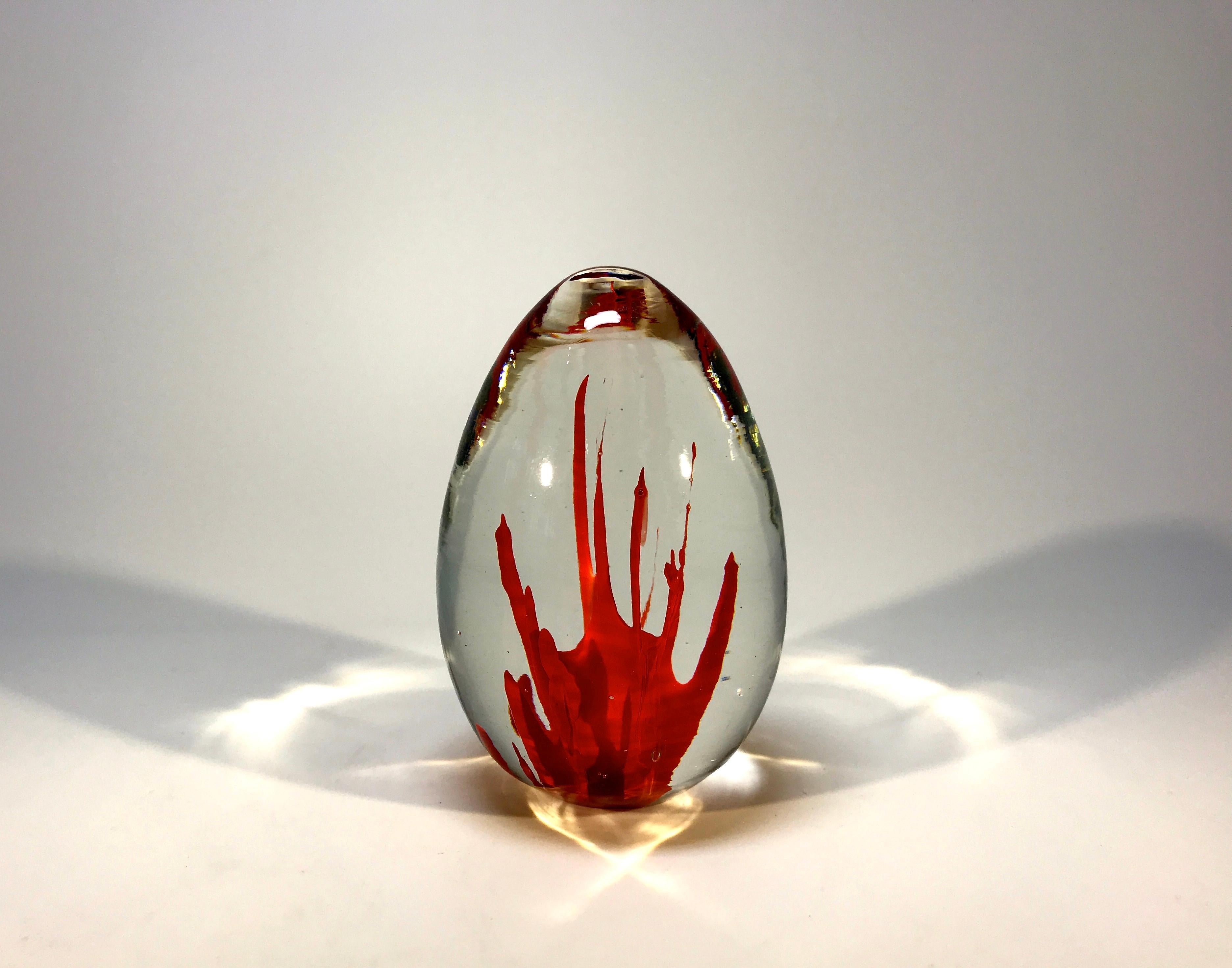 Fulvio Bianconi Signed Venini, Italia, Coral Red Glass Egg Paperweight ...
