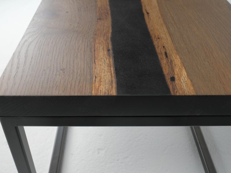 Fumed White Oak Live Edge River Coffee Table with Steel Frame For Sale ...