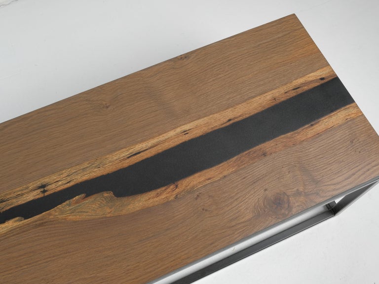 Fumed White Oak Live Edge River Coffee Table with Steel Frame For Sale ...