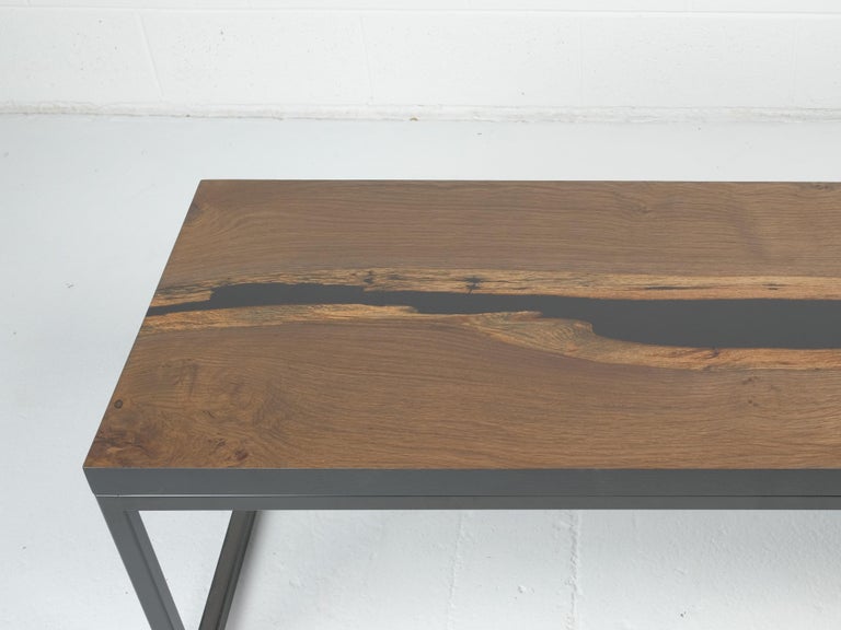 Fumed White Oak Live Edge River Coffee Table with Steel Frame For Sale ...