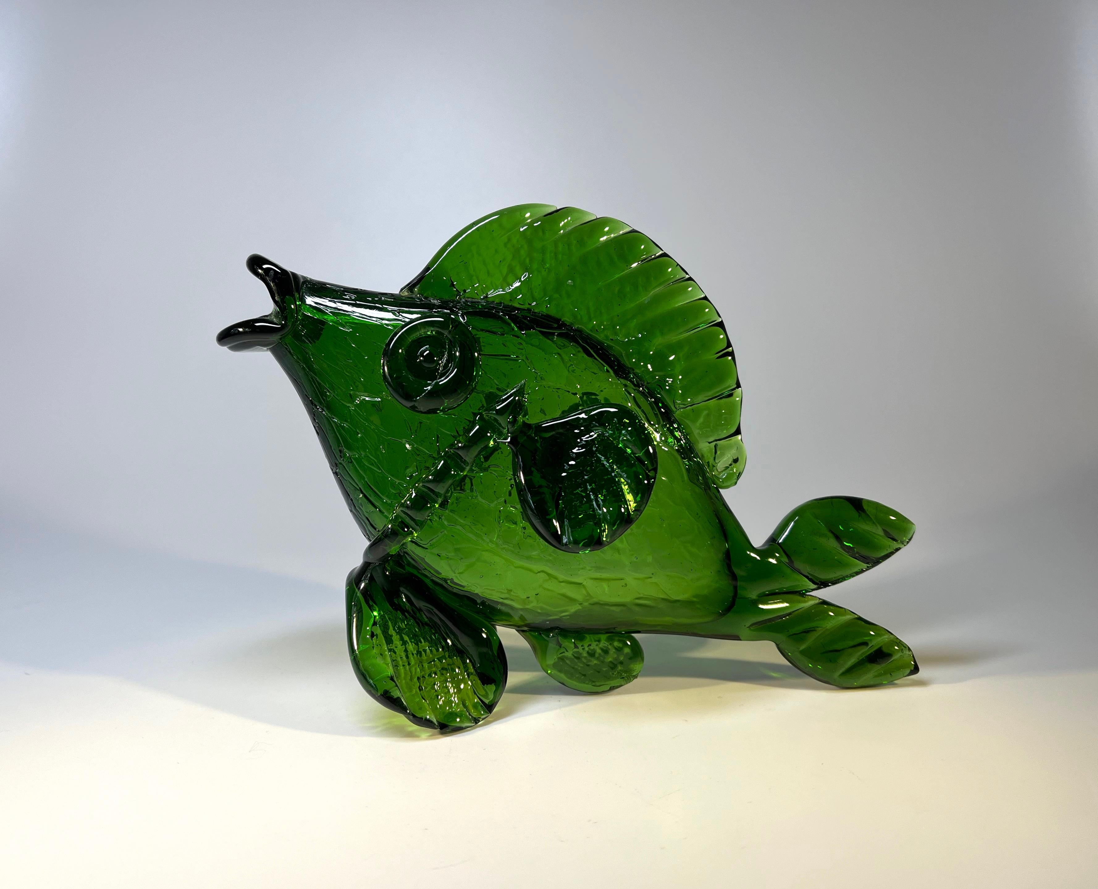 Fun and Retro, Murano Emerald Green Glass Fish Object D'art, Circa Mid ...