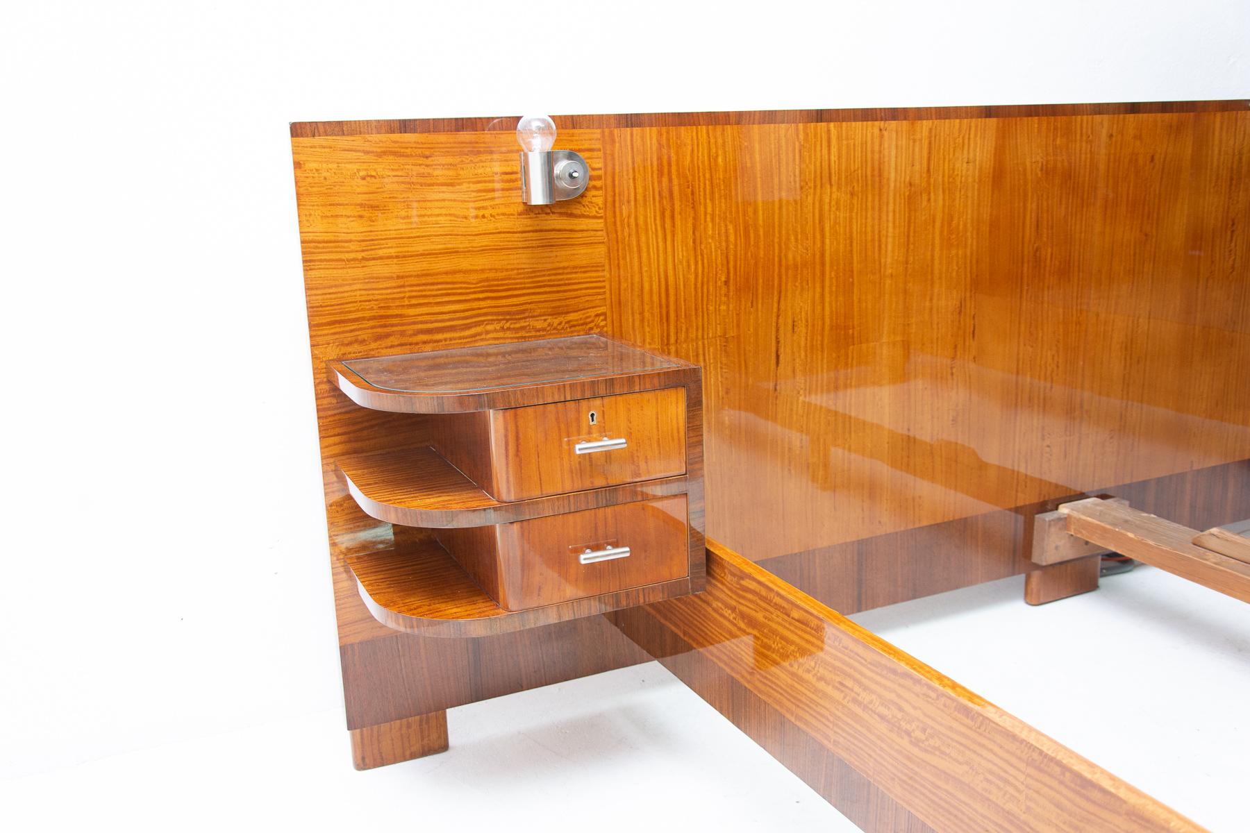 Functionalist Double Bed with Nightstands by Vlastimil Brozek, 1930s ...