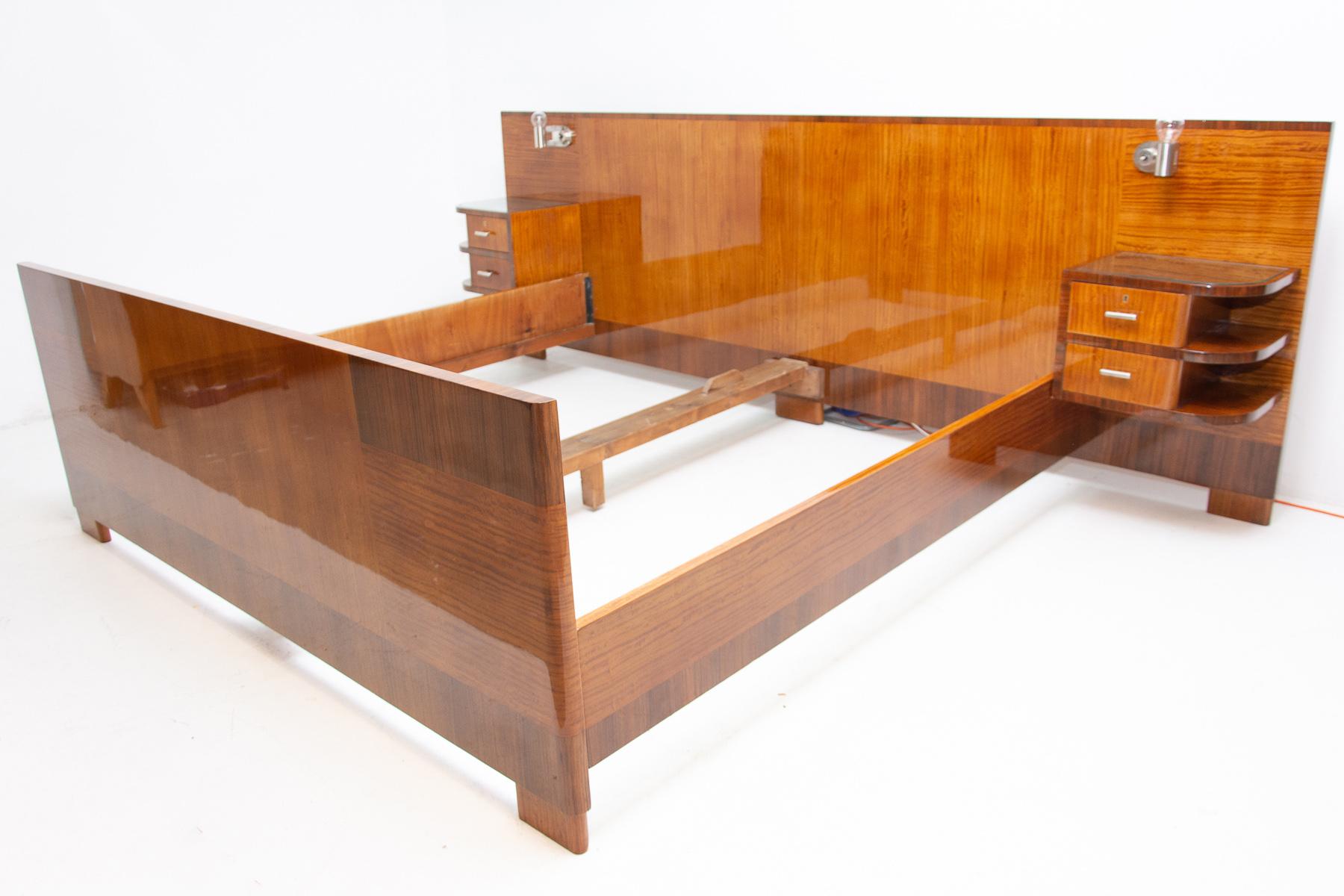 Functionalist Double Bed with Nightstands by Vlastimil Brozek, 1930s ...