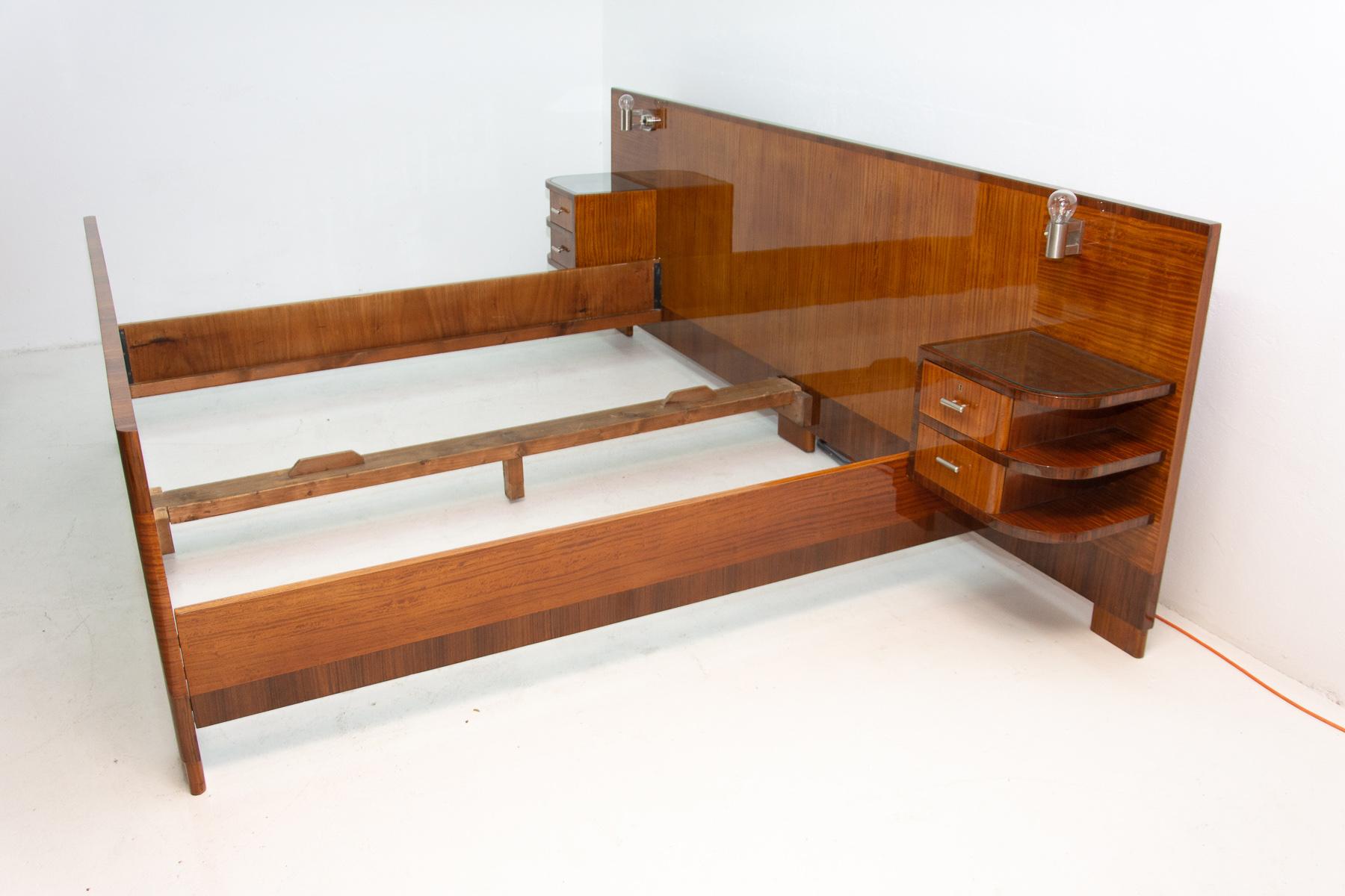 Functionalist Double Bed with Nightstands by Vlastimil Brozek, 1930s ...