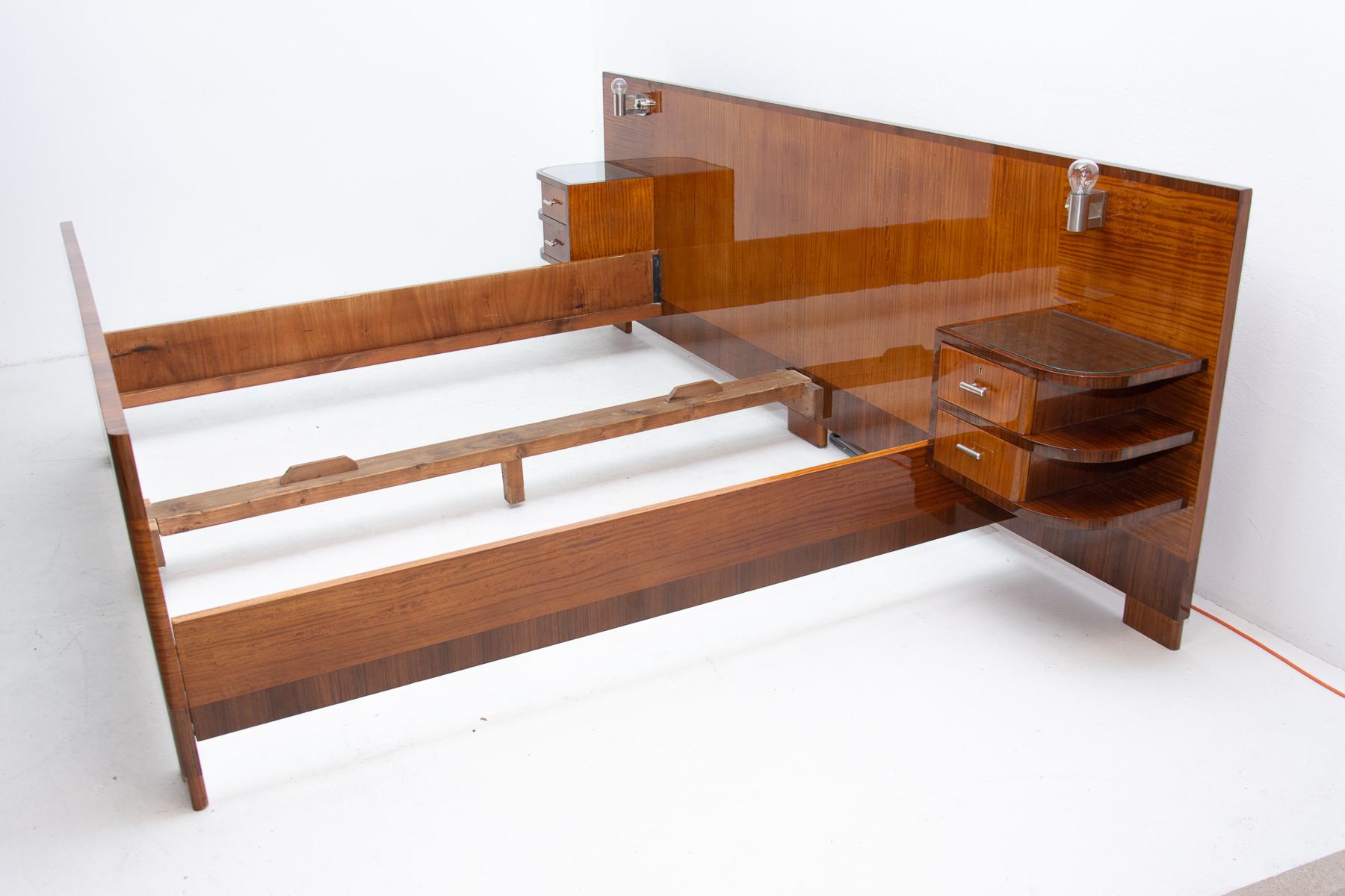 Functionalist Double Bed with Nightstands by Vlastimil Brozek, 1930s ...