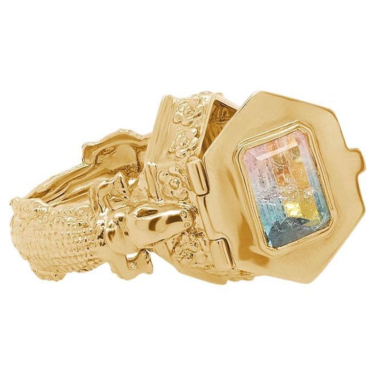 Funeral Ring Solid 14k Gold and 2.55CTW Watermelon Tourmaline For Sale ...