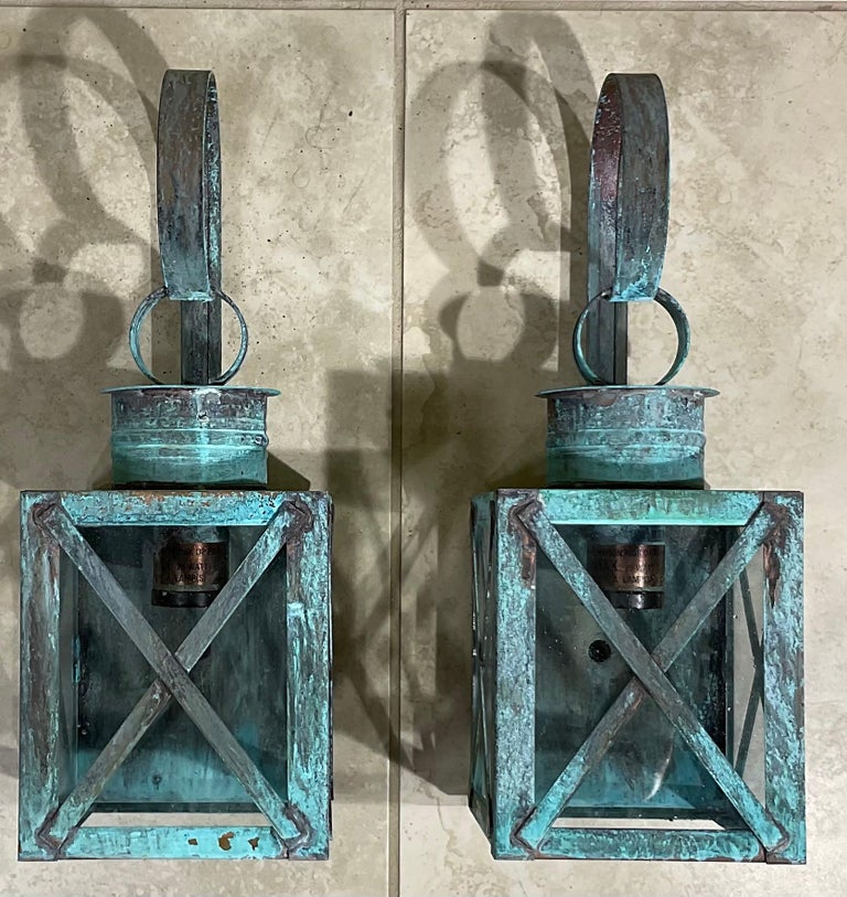 Funky Pair of Solid Copper Wall Lantern For Sale at 1stDibs