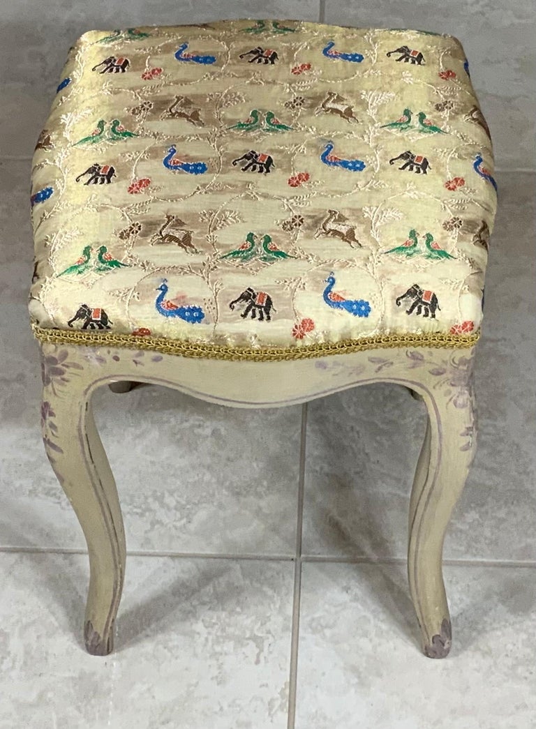 Funky Vintage Painted Wood Stool For Sale at 1stDibs
