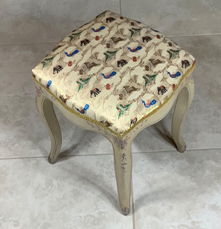 Funky Vintage Painted Wood Stool For Sale at 1stDibs