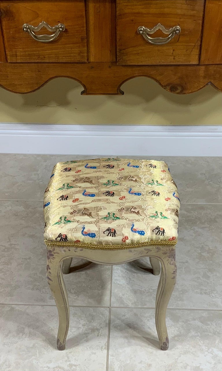 Funky Vintage Painted Wood Stool For Sale at 1stDibs