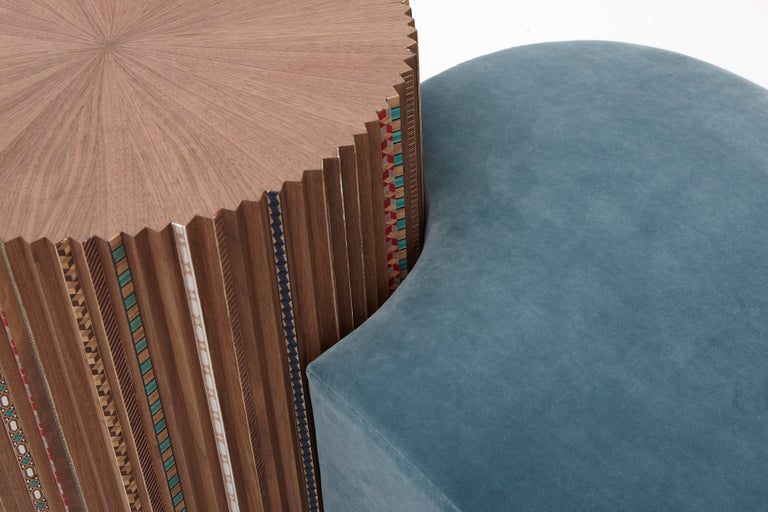 Funquetry Pleated Bench in walnut wood with Middle Easter marquetry ...