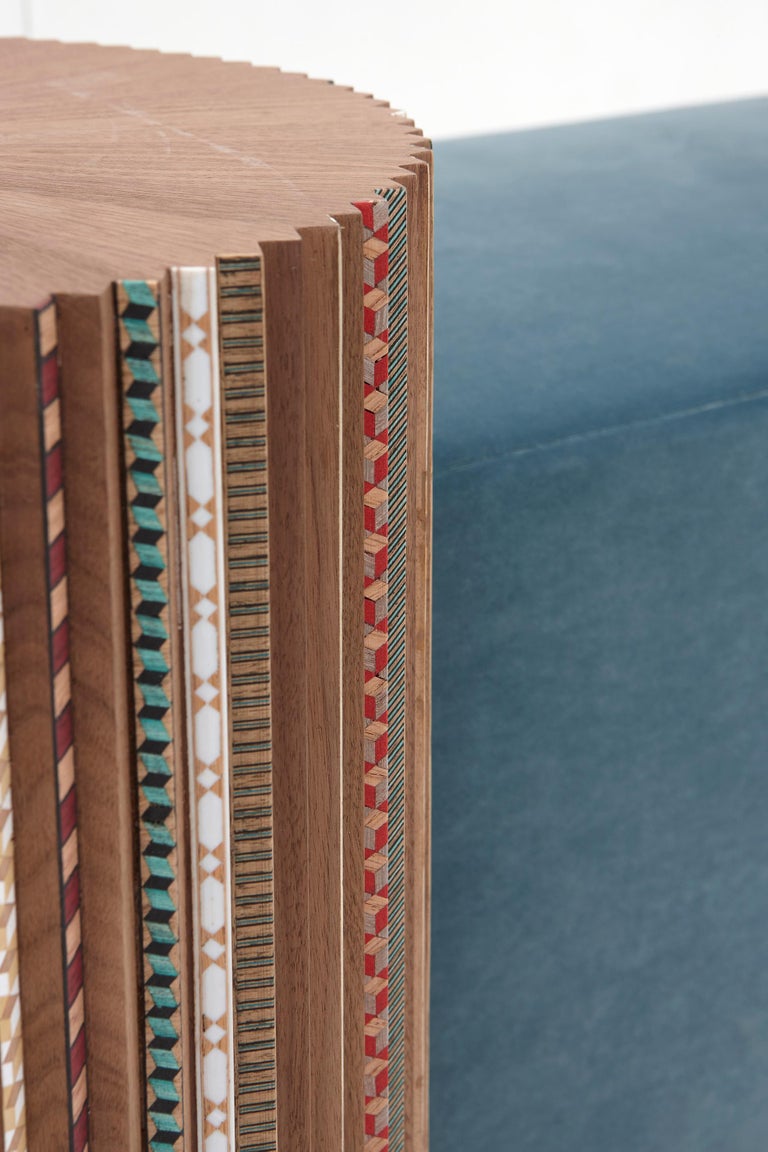 Funquetry Pleated Bench in walnut wood with Middle Easter marquetry ...