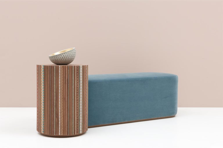 Funquetry Pleated Bench in walnut wood with Middle Easter marquetry ...