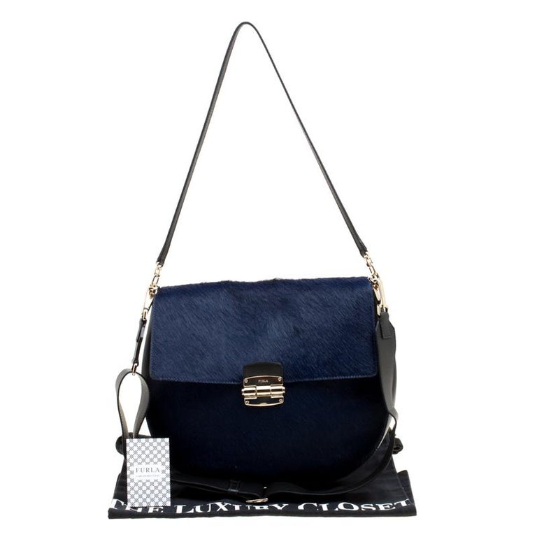 Furla Blue/Black Hair On and Leather Medium Club Shoulder Bag For Sale ...