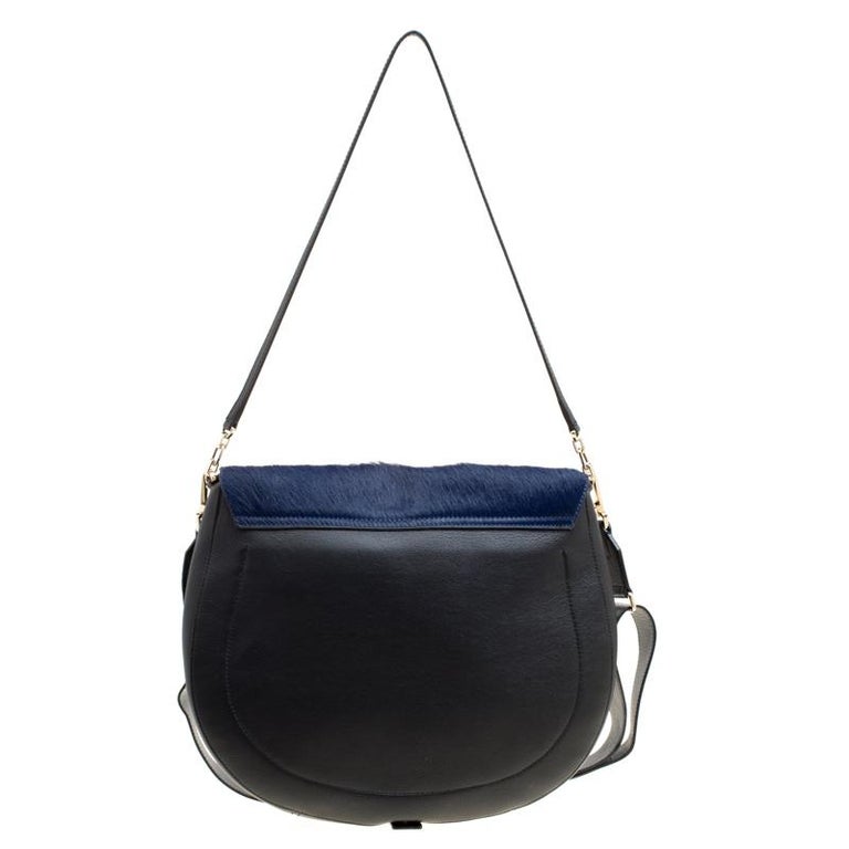 Furla Blue/Black Hair On and Leather Medium Club Shoulder Bag For Sale ...