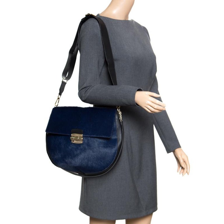 Furla Blue/Black Hair On and Leather Medium Club Shoulder Bag For Sale ...