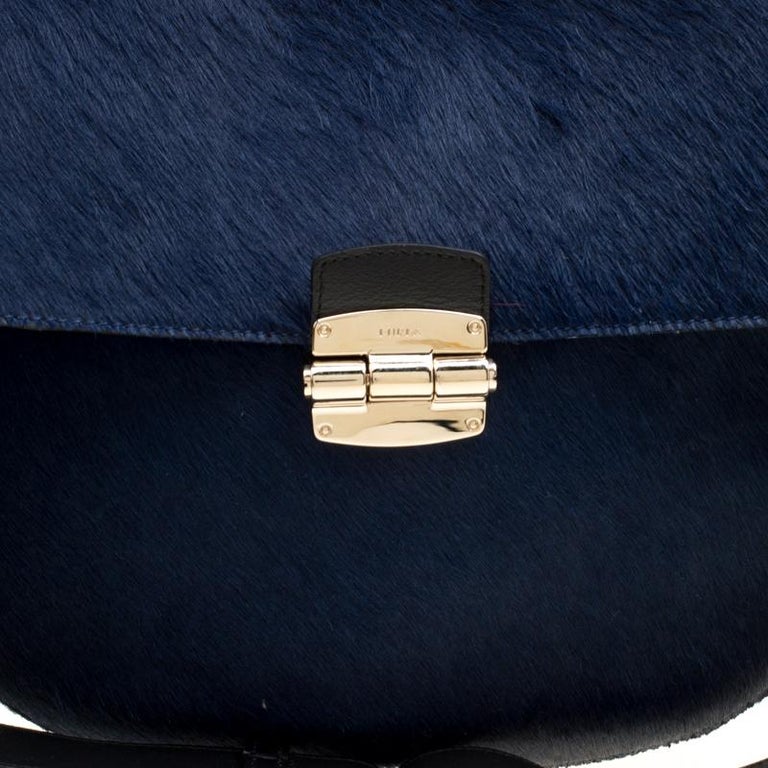 Furla Blue/Black Hair On and Leather Medium Club Shoulder Bag For Sale ...