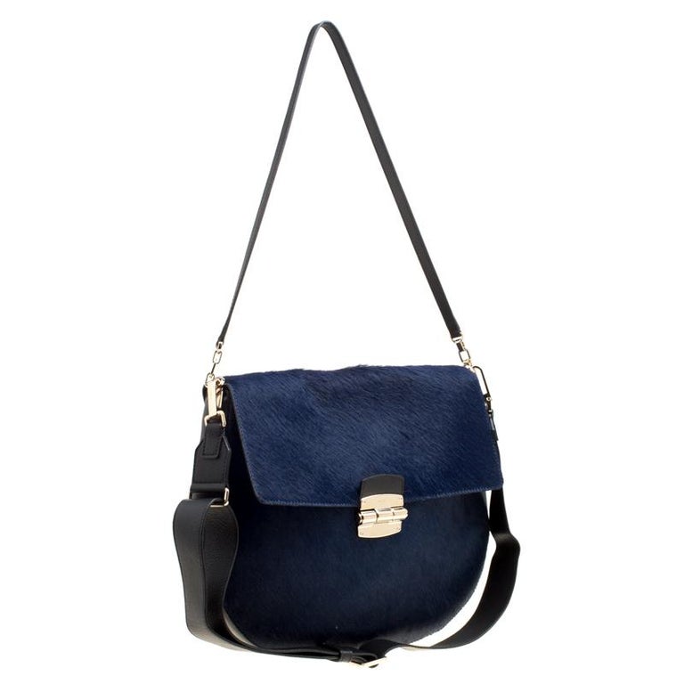 Furla Blue/Black Hair On and Leather Medium Club Shoulder Bag For Sale ...