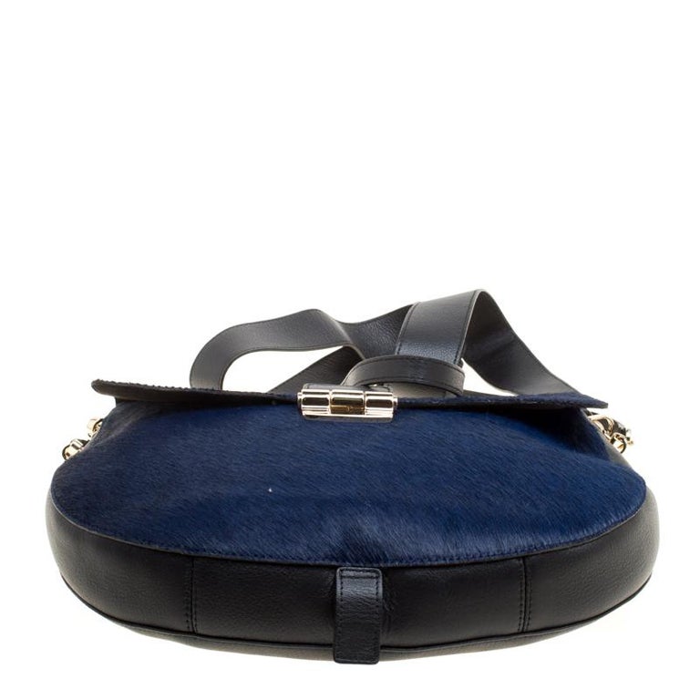 Furla Blue/Black Hair On and Leather Medium Club Shoulder Bag For Sale ...