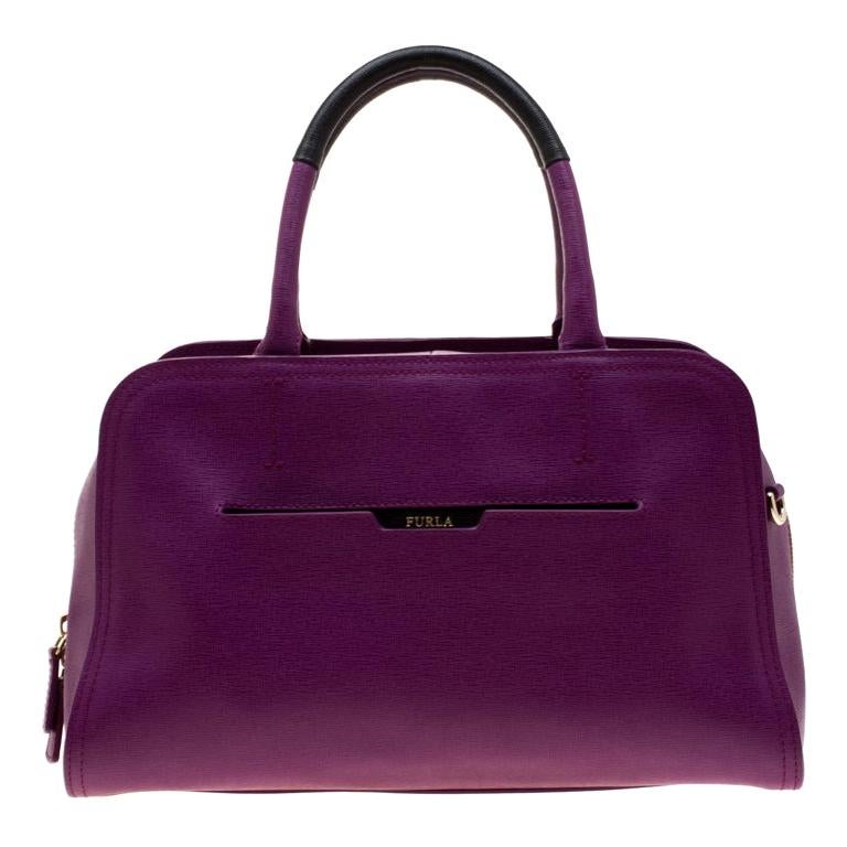 Furla Purple Leather Satchel For Sale at 1stDibs | furla purple handbag