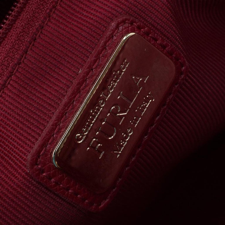 Furla Red Textured Leather Large Lotus Tote For Sale at 1stDibs