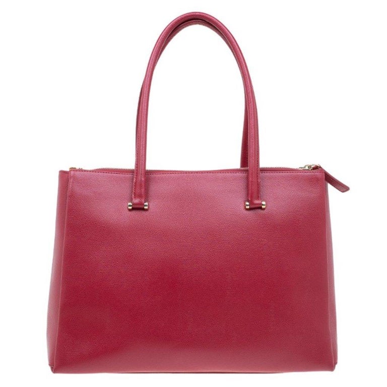 Furla Red Textured Leather Large Lotus Tote For Sale at 1stDibs
