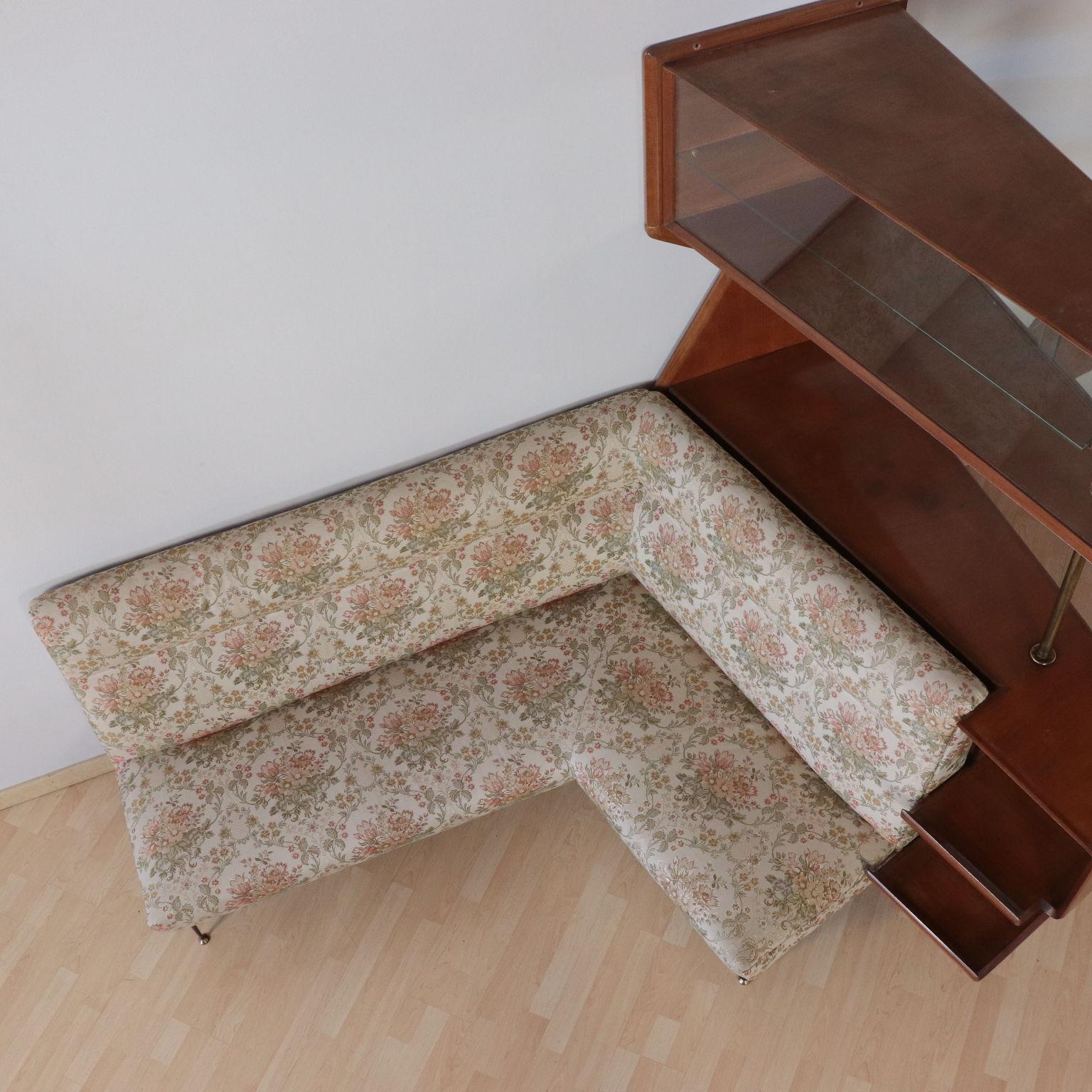 Furniture Mahogany Veneer Brass Glass Foam Padding and Fabric, 1950s ...